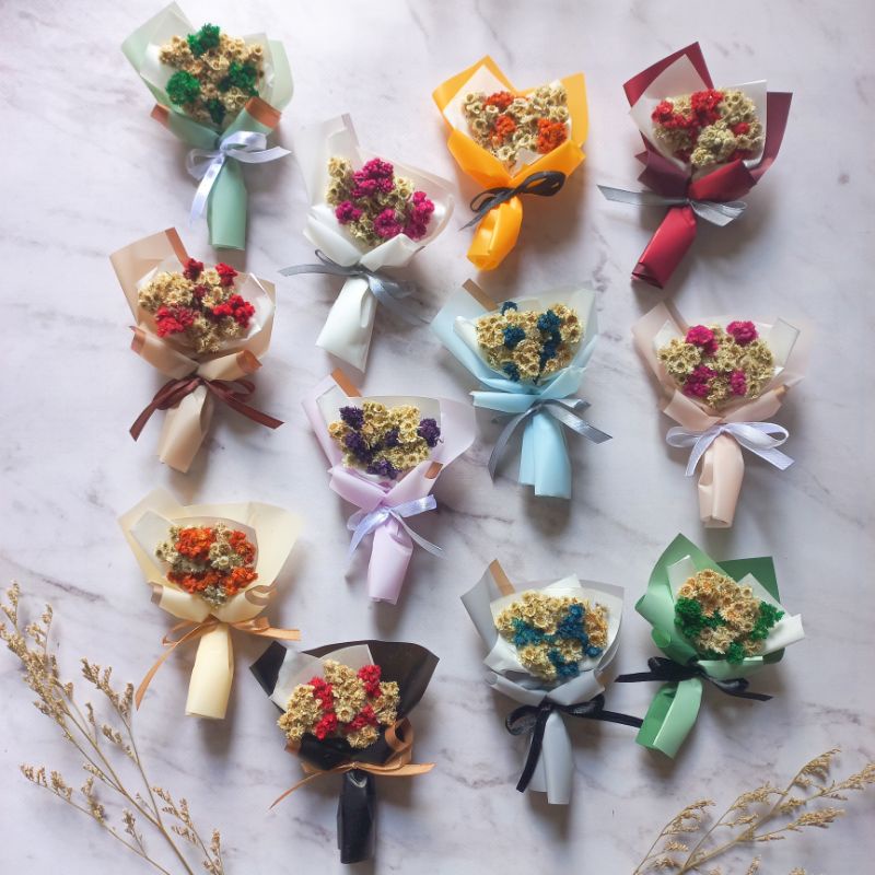 Jual Mini Bouquet Edelweis mix warna (12cm) buket bunga kecil wrapping ...