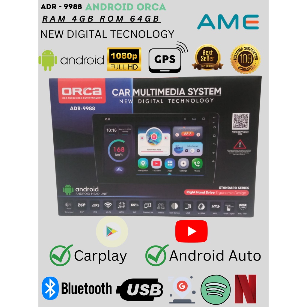 Jual Head Unit Android Orca 9 Inch ADR 9988 RAM 4 ROM 64 CARPLAY DSP ...