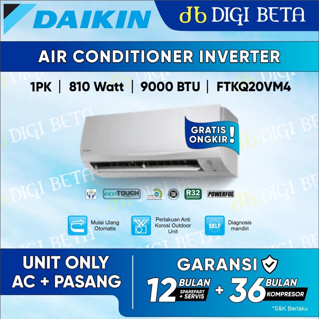 Jual AC Daikin 1 PK Inverter FTKQ25UVM4 Air Conditioner Split 920 Watt Pendingin Ruangan R32 ...