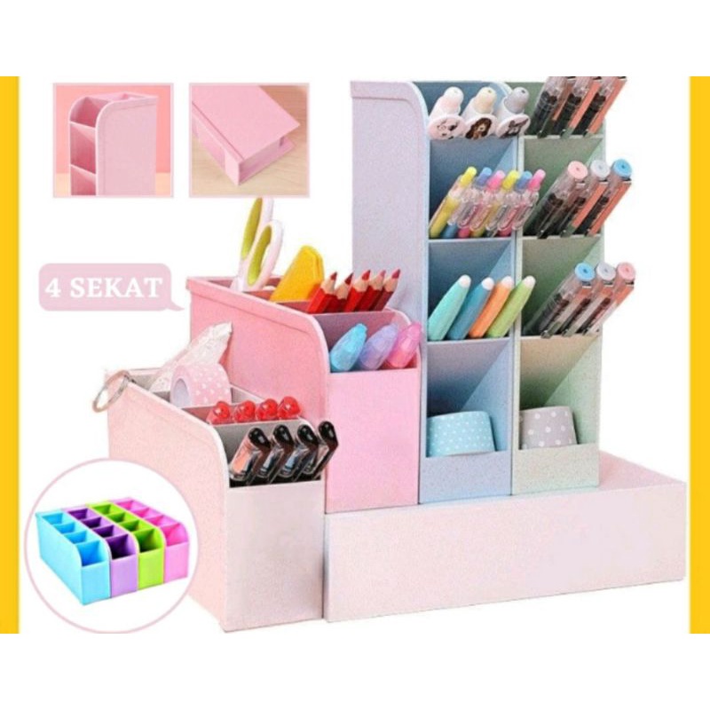 Jual Rak meja mini storage box Rak Organizer 4 sekat laci alat tulis ...