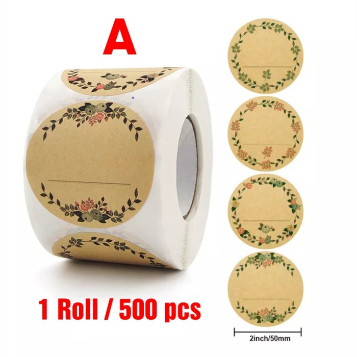Jual Stiker Kraft Bundar Polos Floral Frame Label Motif Bunga diameter ...
