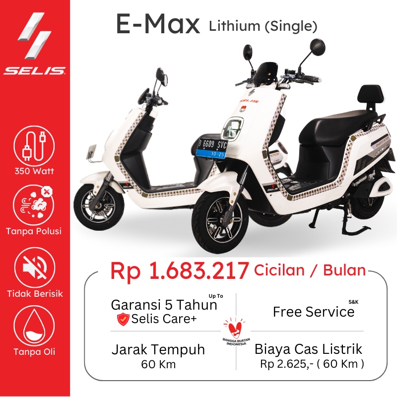 Jual SELIS - EMotor Motor listrik tipe E-Max - Single Battery Lithium ...