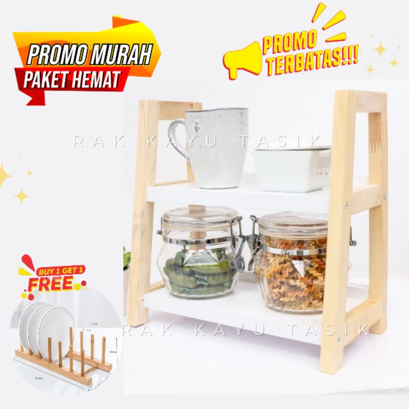 Jual SET RAK DAPUR ESTETIK RAK BUMBU + RAK PIRING KAYU AESTHETIC ...