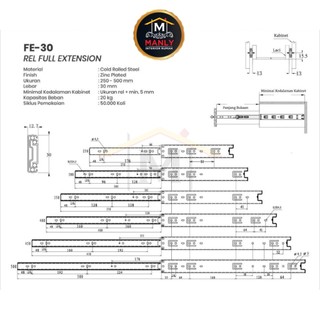 Jual Rel Laci Double Track Huben FE 30 mm Ball Bearring Full Extention ...
