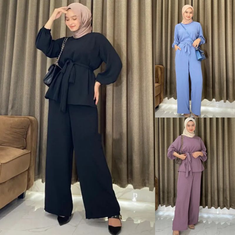 Jual One Set Polos Crinkle Airflow Premium - Setelan Celana Dan Blouse ...