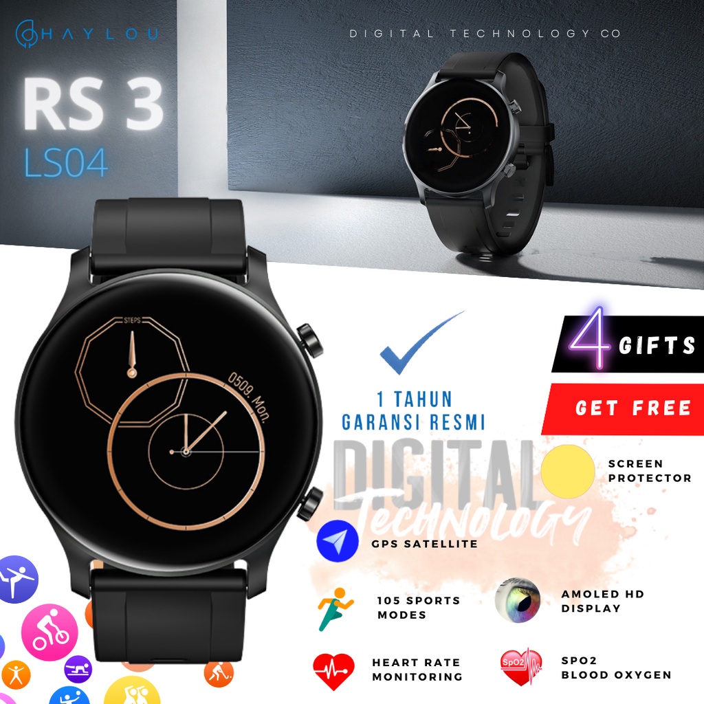 Jual Smartwatch Haylou RS3 LS04 GPS AMOLED Display SpO2 WaterProof Smart Watch | Shopee Indonesia