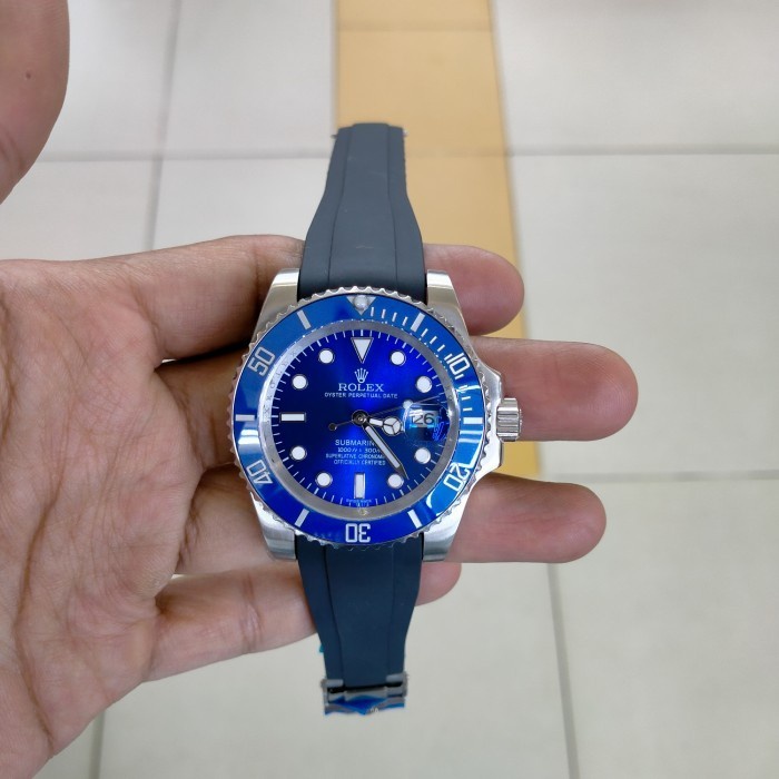 Jual Jam Tangan submariner smurf strap Rubber automatic Include Box ...