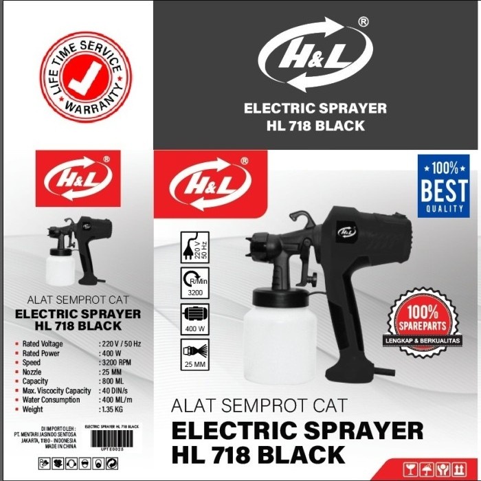 Jual Spray Electric Sprayer / Spray Gun Listrik H&L 718 Black Series ...