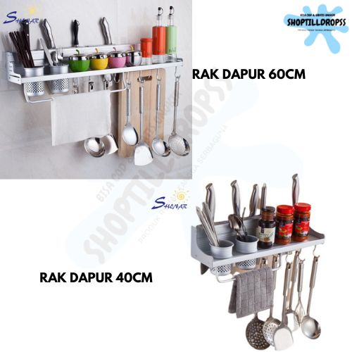 Jual RAK DAPUR DINDING ALUMUNIUM 60 & 40CM TEMPAT BUMBU PISAU SPATULA ...