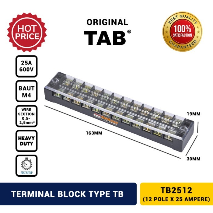 Jual Terminal Blok kabel 25A x 12Pole Terminal Block TB2512 TAB | Shopee Indonesia
