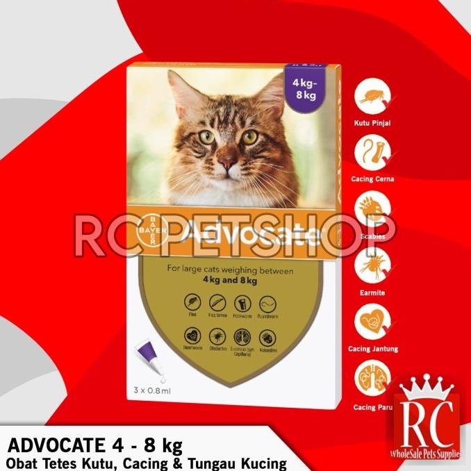 Jual Obat Tetes Kutu Cacing Tungau Flea Scabies Kucing Advocate 4 8 KG ...