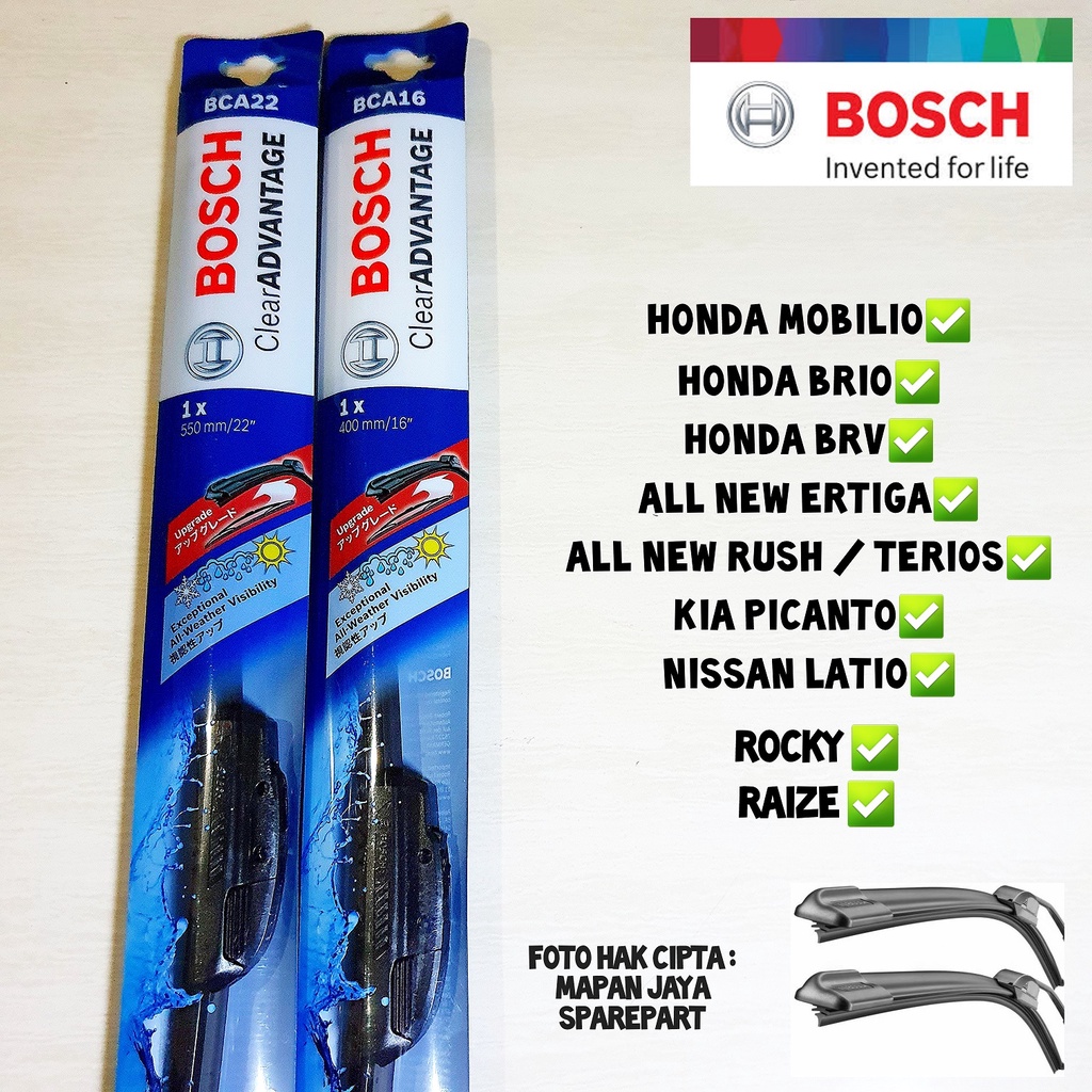 Jual BOSCH WIPER DEPAN - MOBILIO / BRIO / BR-V (FRAMELESS PISANG) | Shopee Indonesia