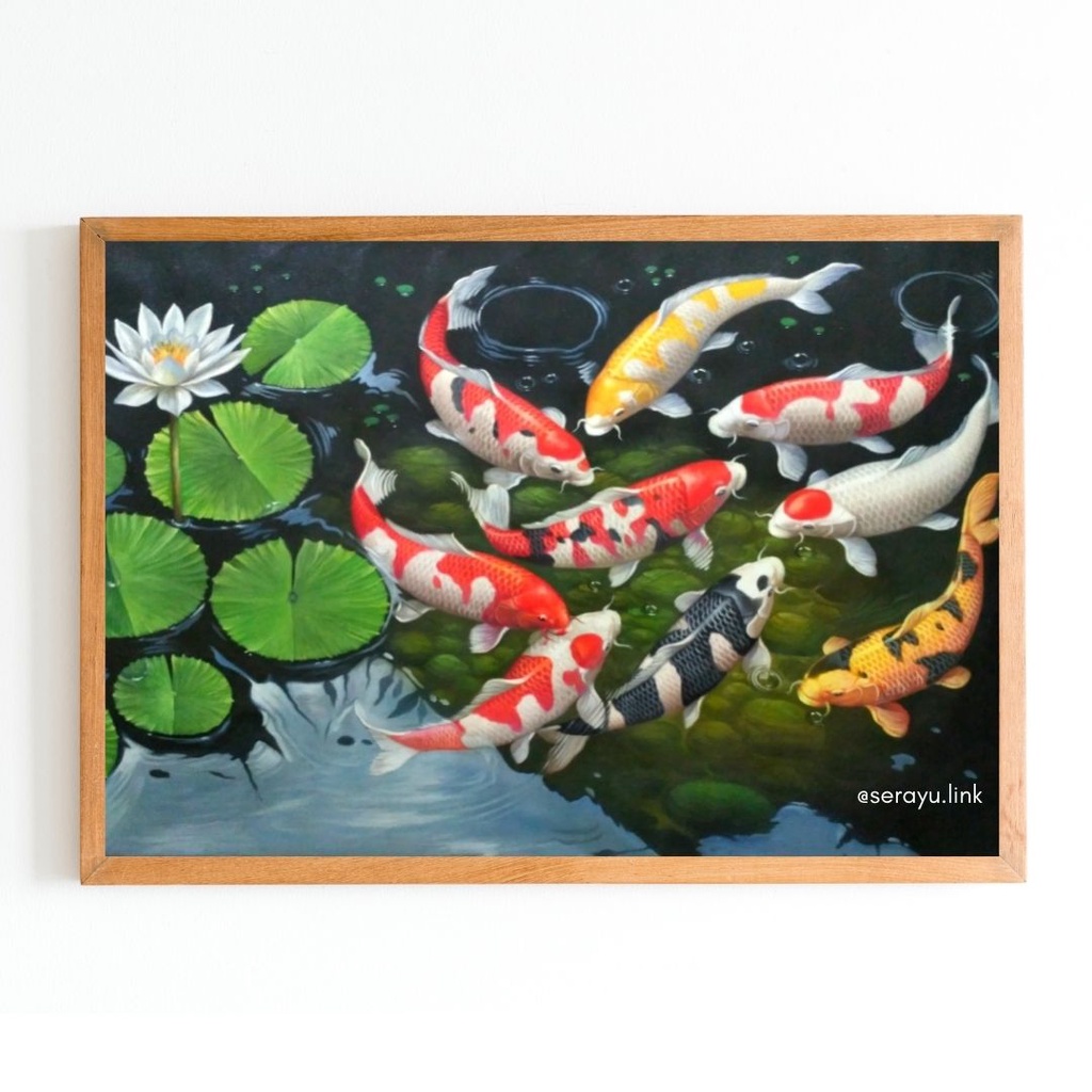 Jual Poster Lukisan Cetak Gambar Ikan Koi Hiasan Dinding Klasik Bingkai ...