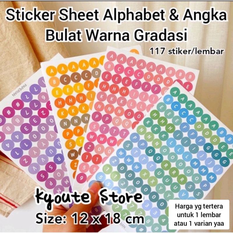 Jual Sticker Sheets Alphabet Huruf & Angka Bulat Polkadot Warna Warni ...