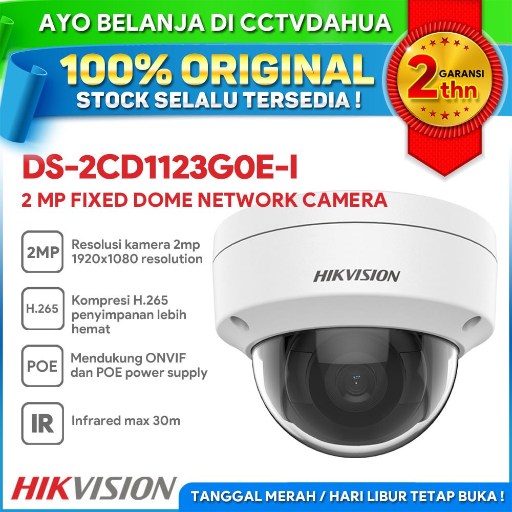 Jual HIKVISION DS-2CD1123G0E-I Hikvision 2 MP Fixed Dome Network Camera | Shopee Indonesia