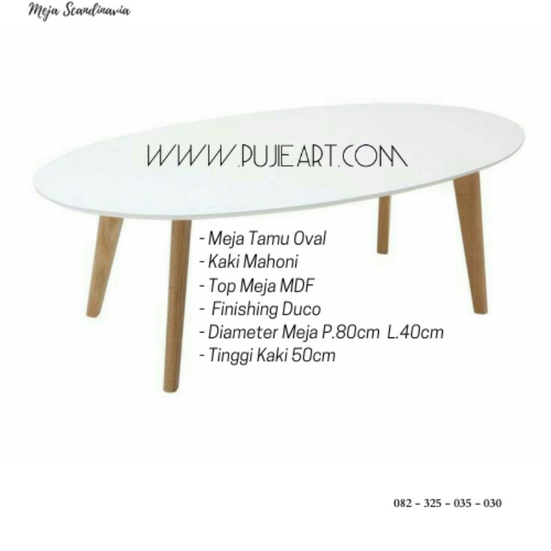 Jual Meja Tamu Scandinavian Oval Minimalis Modern, Coffee Table Kayu ...