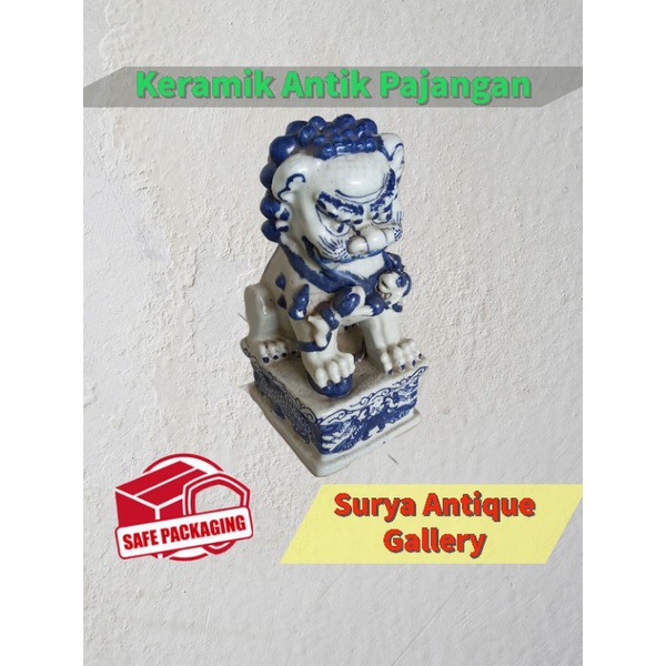 Jual Keramik Antik Patung Singa Biru Putih | Shopee Indonesia