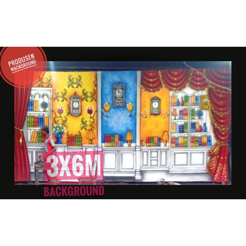 Jual LEBIH TEBAL 3x6m Kain Kanvas Background Foto Motif Wisuda Rak Buku ...