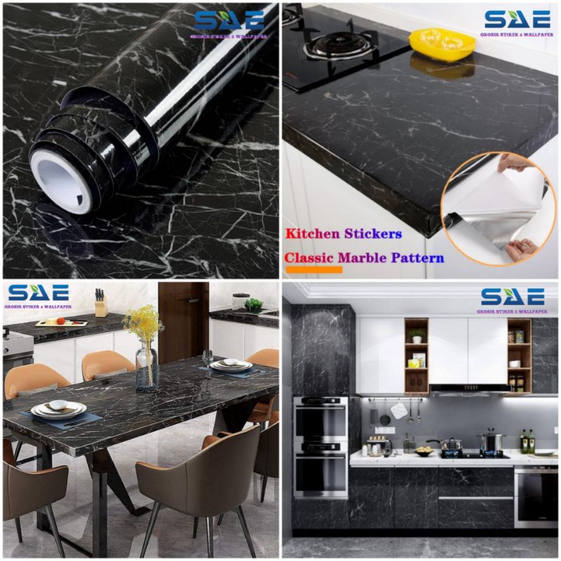 Jual Wallpaper Stiker Dapur Pvc Marmer Hitam Glossy Untuk Meja Kompor ...
