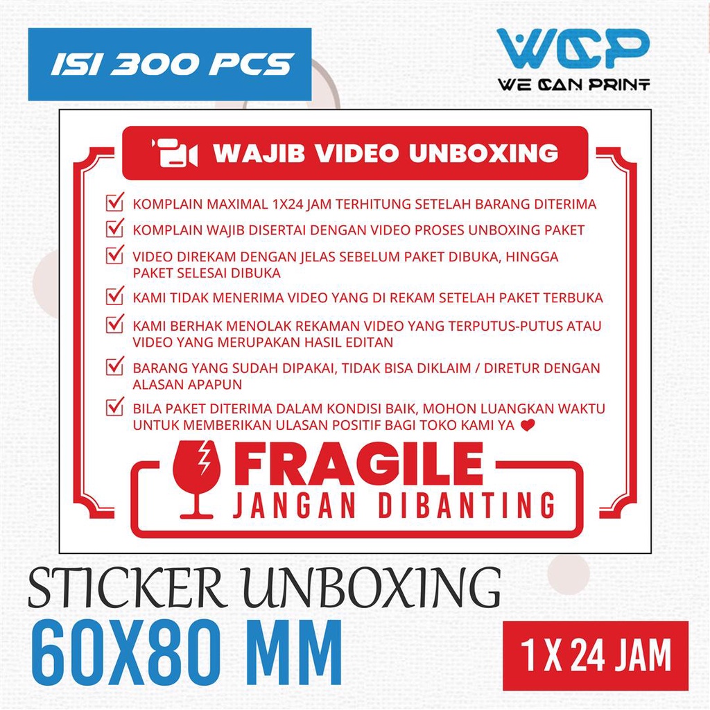 Jual Label Sticker FRAGILE Wajib Video Unboxing Stiker Unboxing Kuning ...