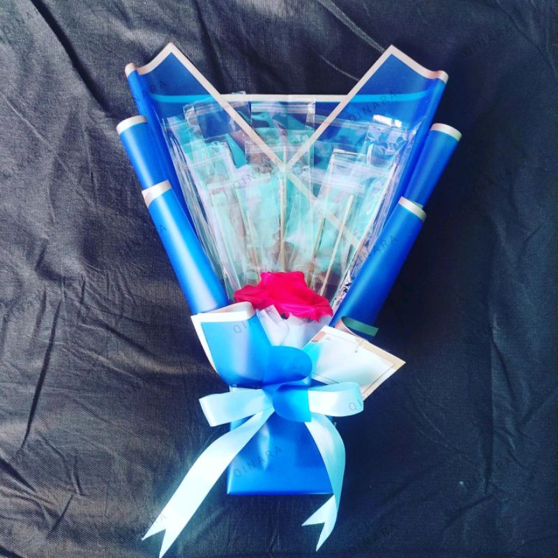 Jual Buket Uang Kosong 10 slot biru list gold free kartu ucapan ...