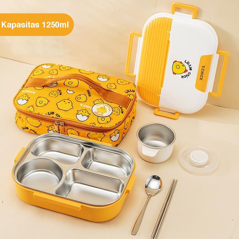 Jual Lunch Box Set Kotak Makan Stainless Steel 4 Sekat + Mangkok & Tas ...
