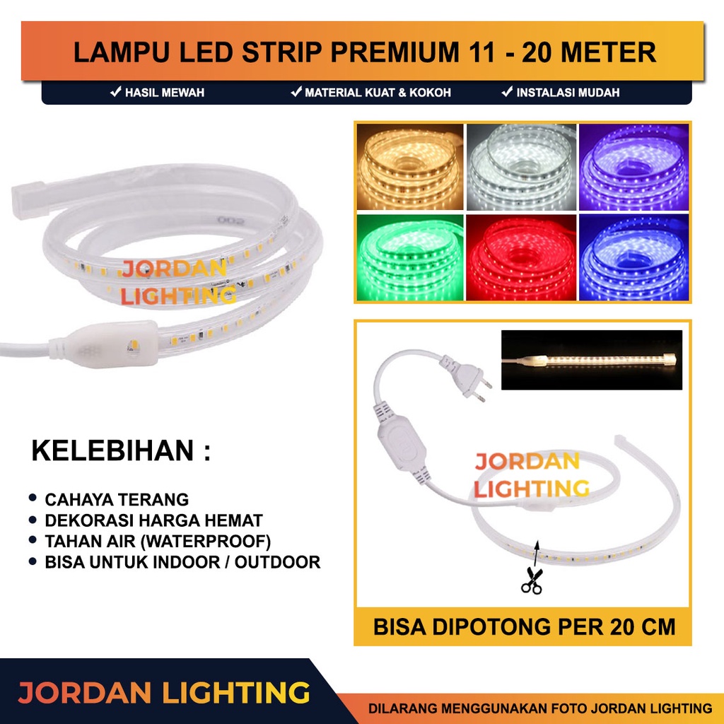 Jual Paket 11-20 Meter Lampu LED Strip 220V Premium Tipe 2 Potong Per ...
