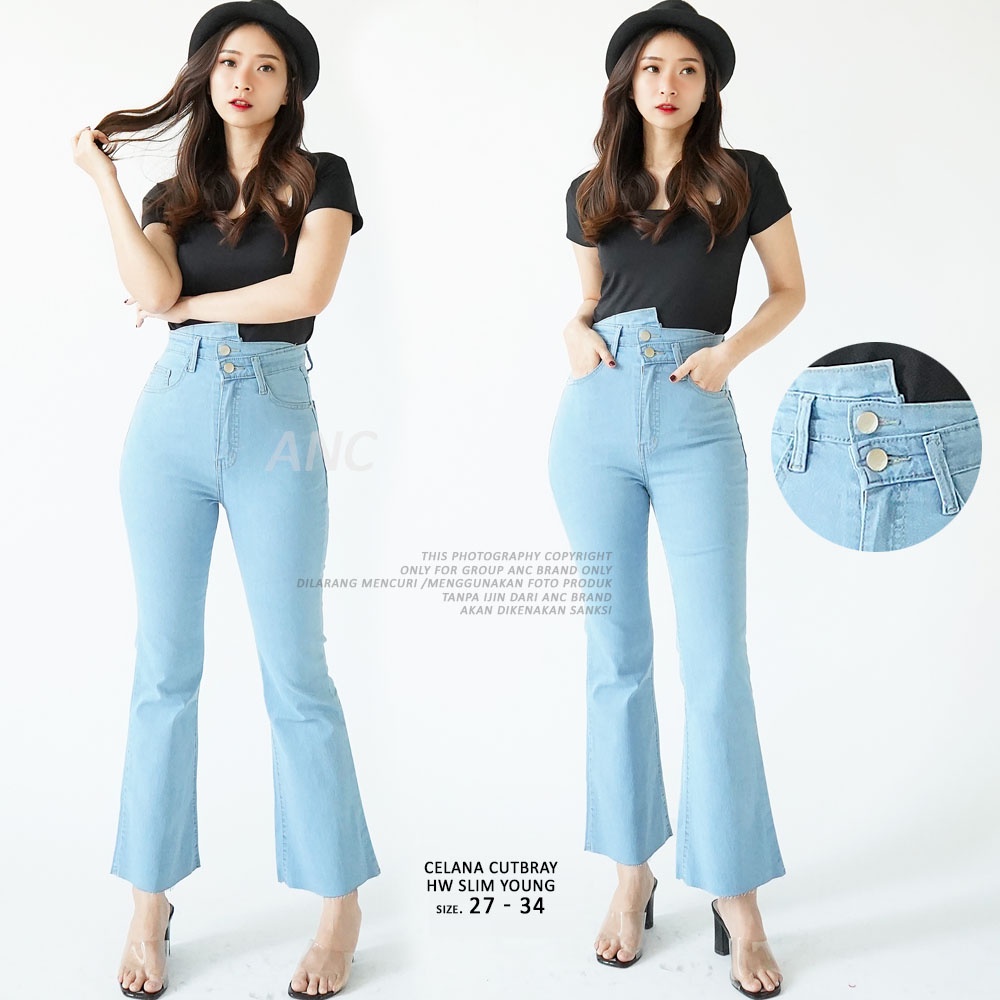 Jual Celana Cutbray Jeans Kancing Dua Wanita - Celana Cutbray HW Slim ...