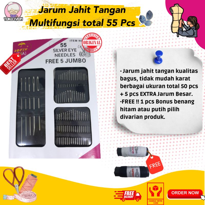 Jual Jarum Jahit Tangan (50 Pcs + 5 EXTRA Jarum Besar) FREE BENANG ...