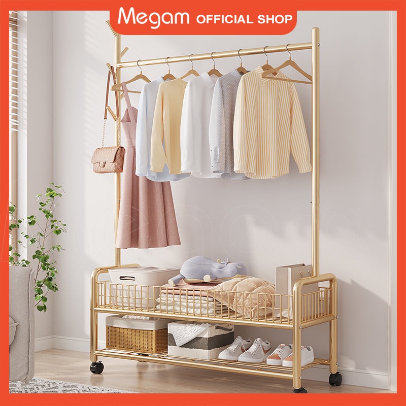 Jual Megam Rak Baju Stand Hanger Pakaian Rak Troli Dorong Besi ...