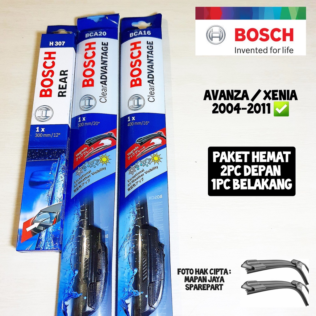 Jual BOSCH WIPER DEPAN & BELAKANG - AVANZA / XENIA (2004-2011) FRAMELESS PISANG | Shopee Indonesia