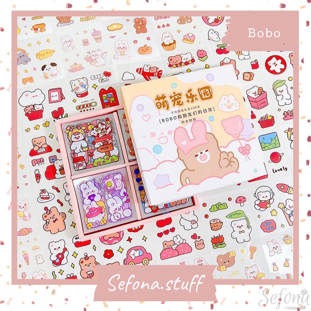 Jual [Part 1] 100 pcs Stiker Box Motif Kartun Momo, Bobo, Beruang Anti ...
