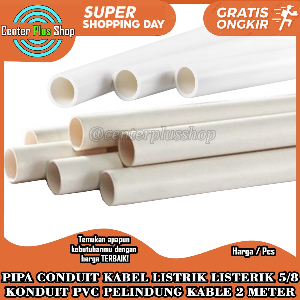 Jual PIPA LISTRIK 5/8 PUTIH PANJANG ±1.90 MTR PIPE PVC KABEL LISTERIK ...