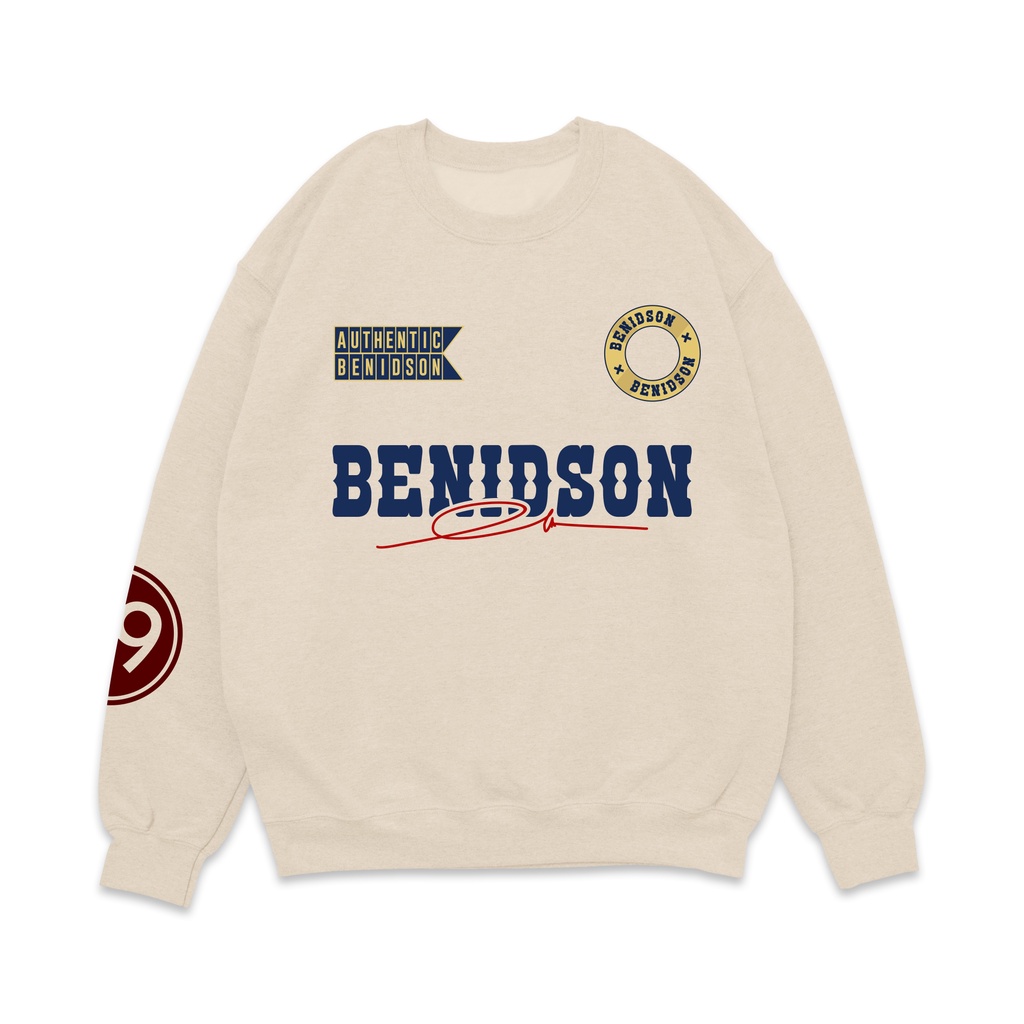 Jual BENIDSON Sweater Crewneck Cream Badges | Shopee Indonesia