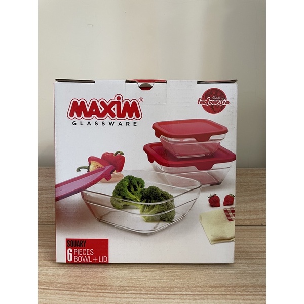 Jual Maxim Glassware Squary 3 mangkok kotak dan 3 lid / set mangkok ...