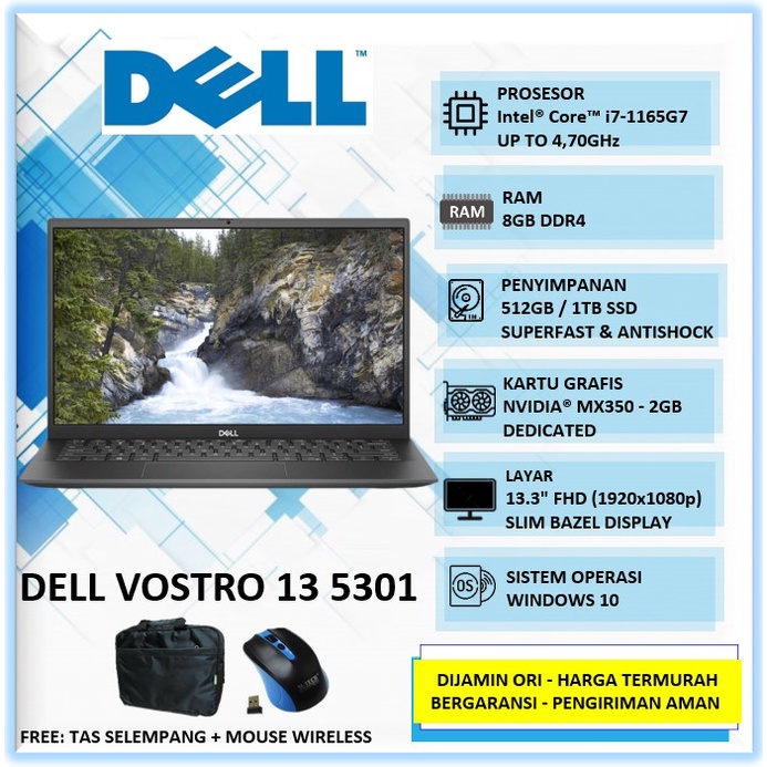 Jual Laptop Ultrabook Slim Dell Vostro 13 5301 Intel Core i7 1165G7 Ram ...