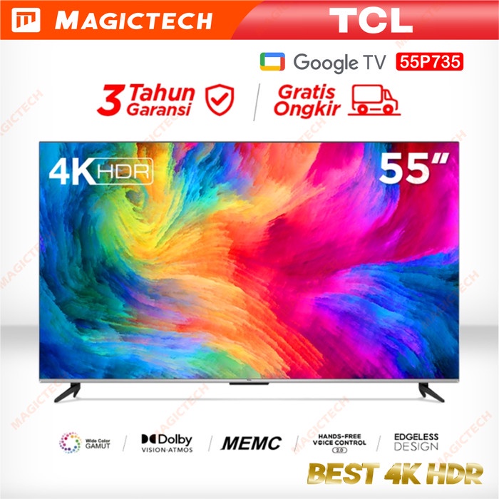 Jual TV LED TCL 55 INCH 55" SMART GOOGLE TV DOLBY ATMOS 4K UHD HDR 55P735 | Shopee Indonesia