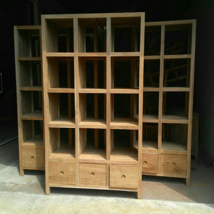 Jual LEMARI RAK BUKU KOTAK MINIMALIS LACI 3 KAYU JATI - MENTAH NO WARNA ...