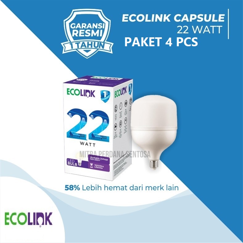 Jual Paket 4 Pcs Lampu LED Ecolink Bohlam Bulb Capsule 22 watt TAHAN ...