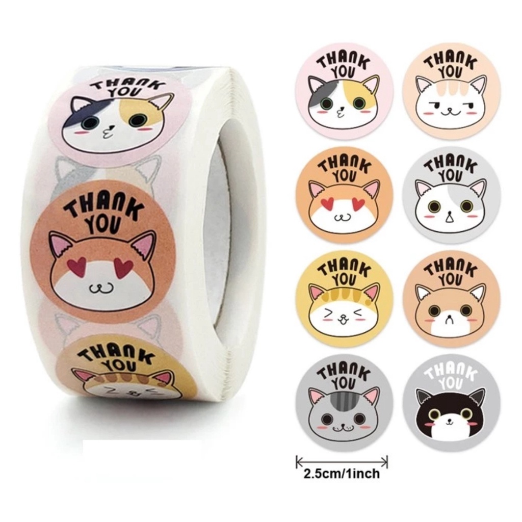 Jual STIKER LABEL THANK YOU STICKER ROLL LABEL THANK YOU MOTIF CAT ...