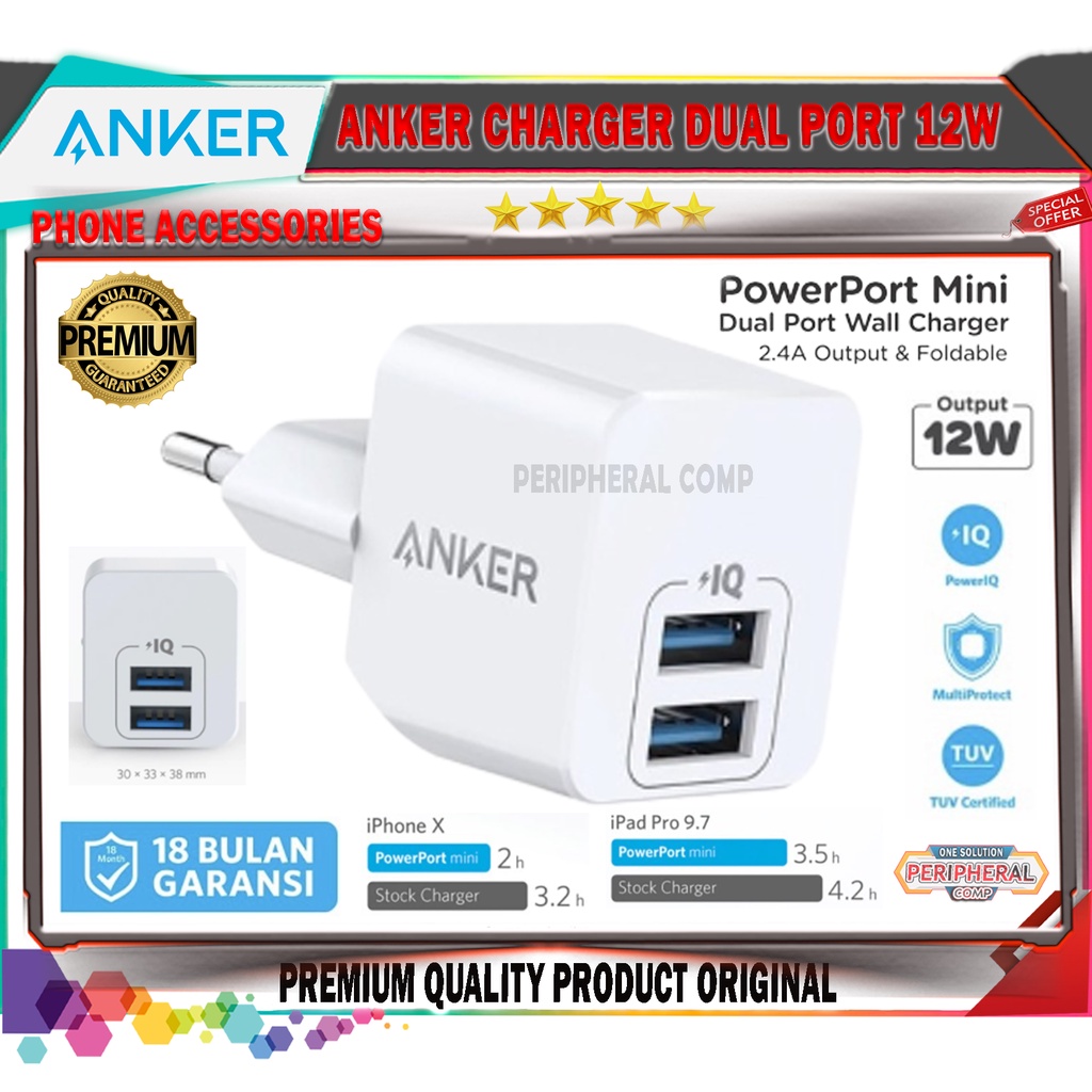 Jual ANKER WALL CHARGER POWERPORT MINI DUAL PORT USB 12W | Shopee Indonesia