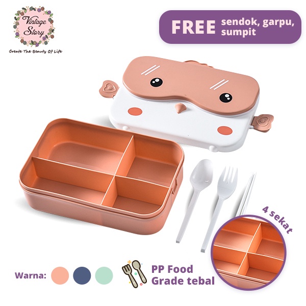 Jual Kotak Bekal Bento Lunch Box Lucu Motif Owl Free Sendok Garpu ...
