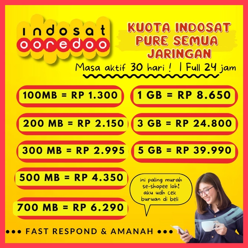 Jual Paket Data IM3 Kuota Indosat Mini 100MB 200MB 300MB 400MB 500MB 600MB 700MB 750MB 800MB 1GB ...