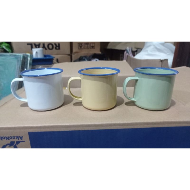 Jual cangkir enamel POLOS (TANPA SABLON) kemas box | Shopee Indonesia