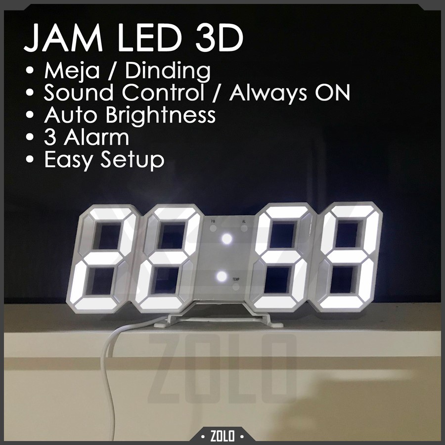 Jual [zolo] Jam Meja LED 3D / Jam Dinding Digital LED 3D Bentuk Angka ...