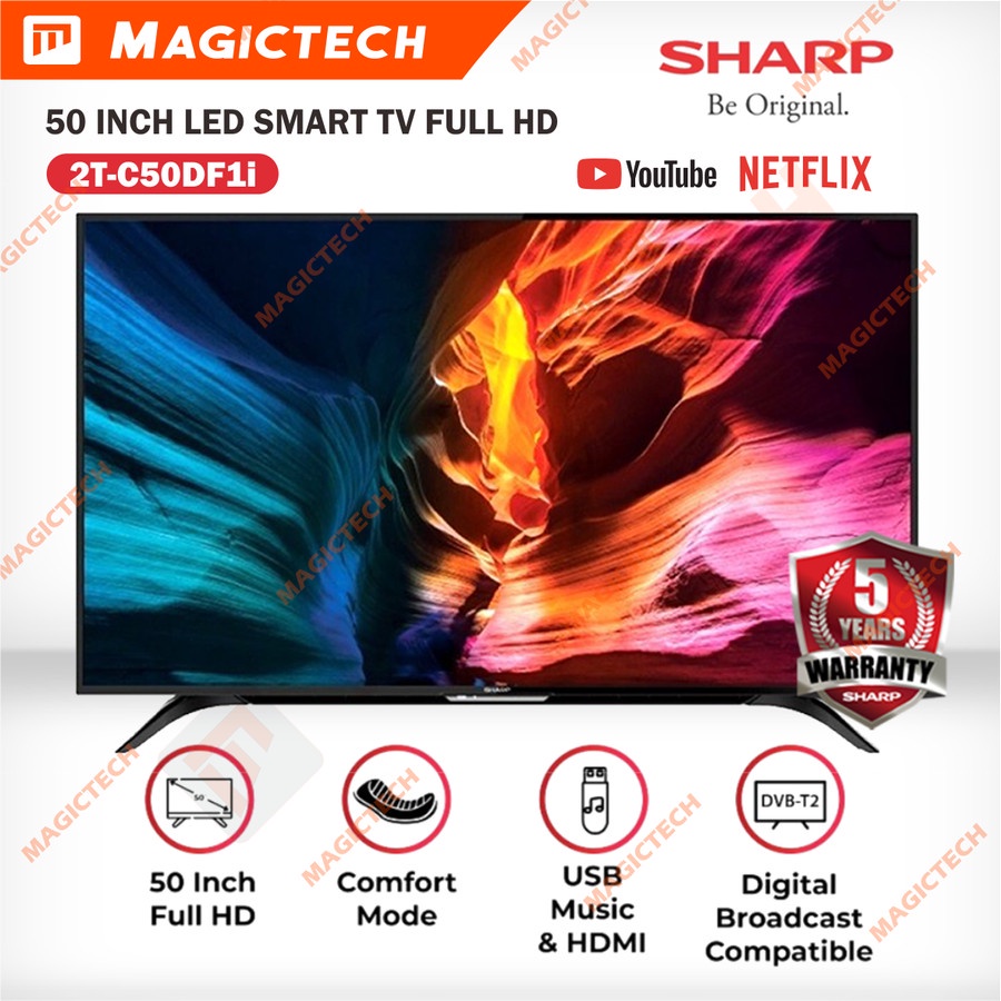 Jual TV LED SHARP 50 INCH (50") SMART TV 2T-C50DF1i / 50DF1i FULL HD HDR | Shopee Indonesia