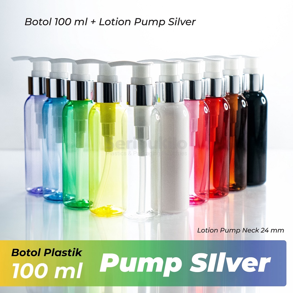 Jual Botol Plastik 100 ml PET - Tutup Pump Silver / Botol Lotion Pump Ring Silver 100 ml ...
