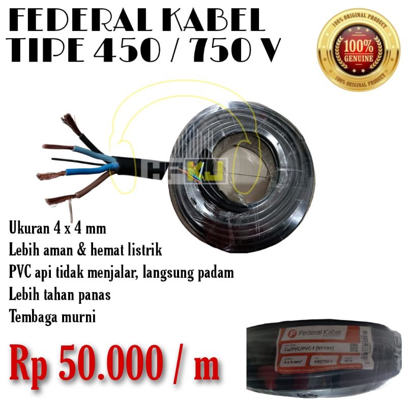 Jual KABEL FEDERAL 4 X 4 NYYHY TYPE 450 / 750V KABEL GENSET FEDERAL ...