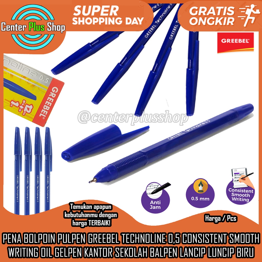 Jual PENA BOLPOIN PULPEN GREEBEL TECHNOLINE 0,5 GROSIR BIRU OIL GEL ...