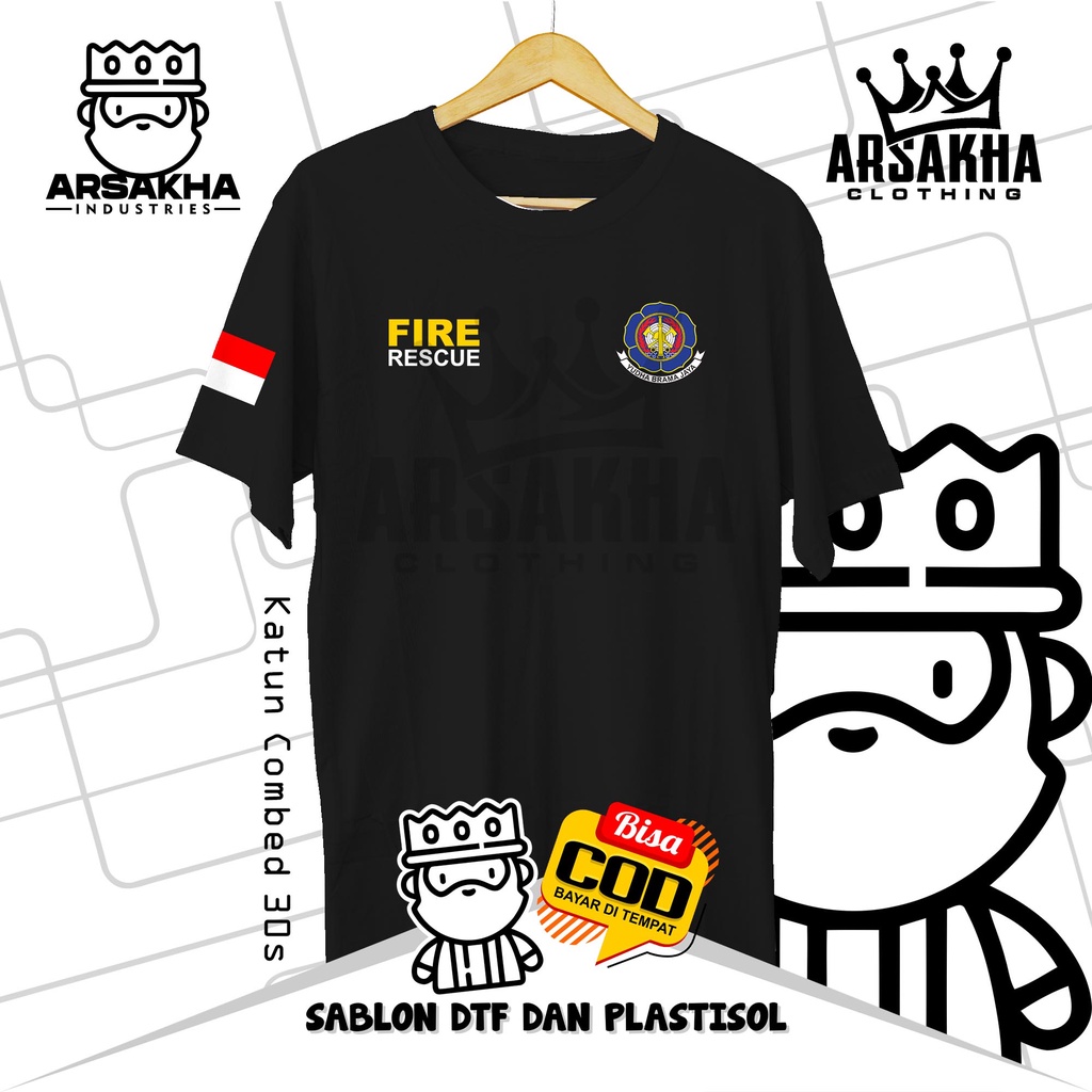 Jual Kaos Baju Distro Pria Fire Rescue Damkar Pemadam kebakaran Cotton ...